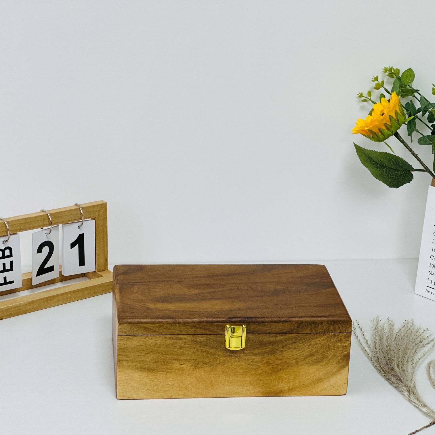 Larger Wooden Memory Keepsake Boxes with Hinged Lids - Decorative ...