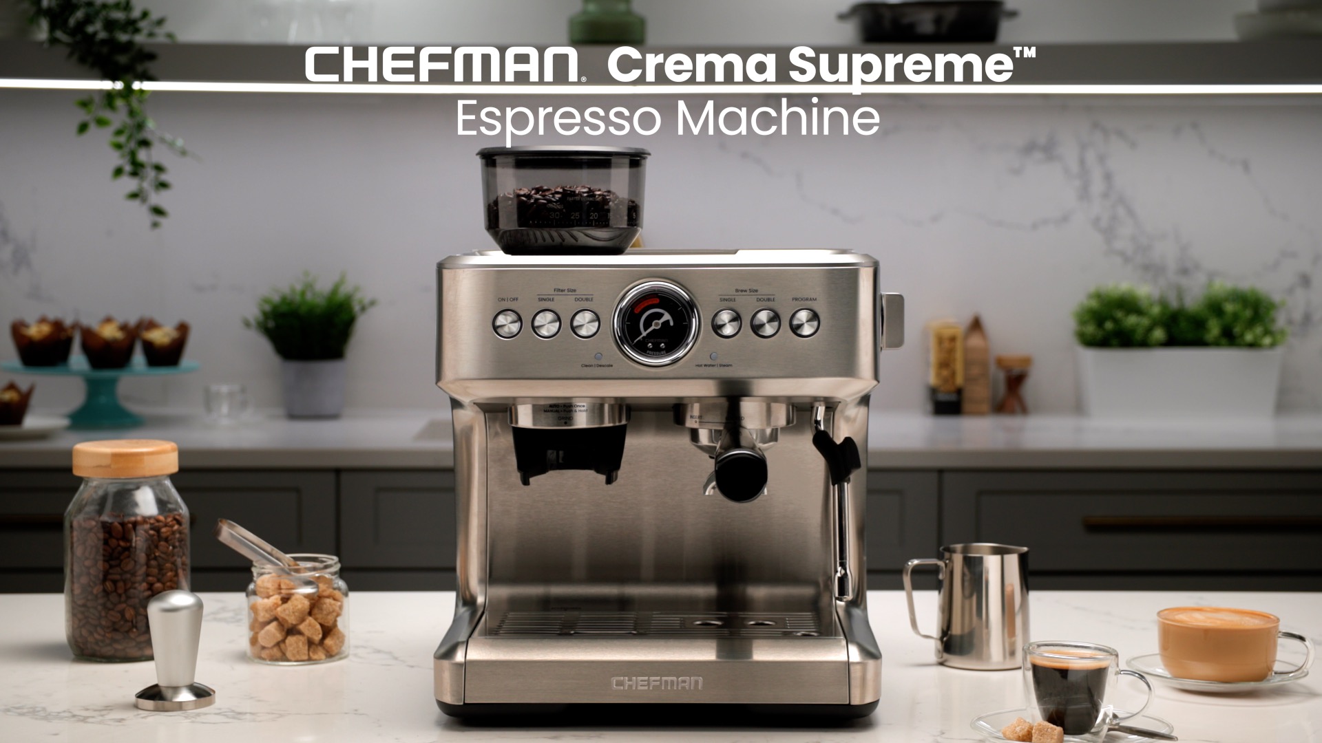 Chefman Crema Supreme Espresso Machine with Conical Burr Grinder and ...
