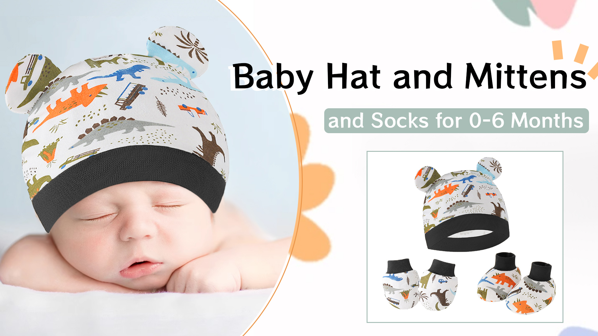 FEOYA Baby Boy Cotton Caps Girl Beanie Caps Infant Mittens Socks Set ...