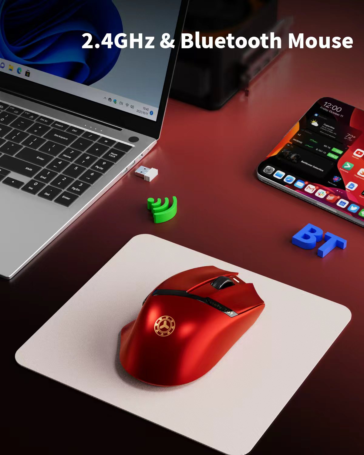 Uciefy Bluetooth Wireless Mouse,(2.4G+BT5.1)USB C Rechargeable Mouse ...