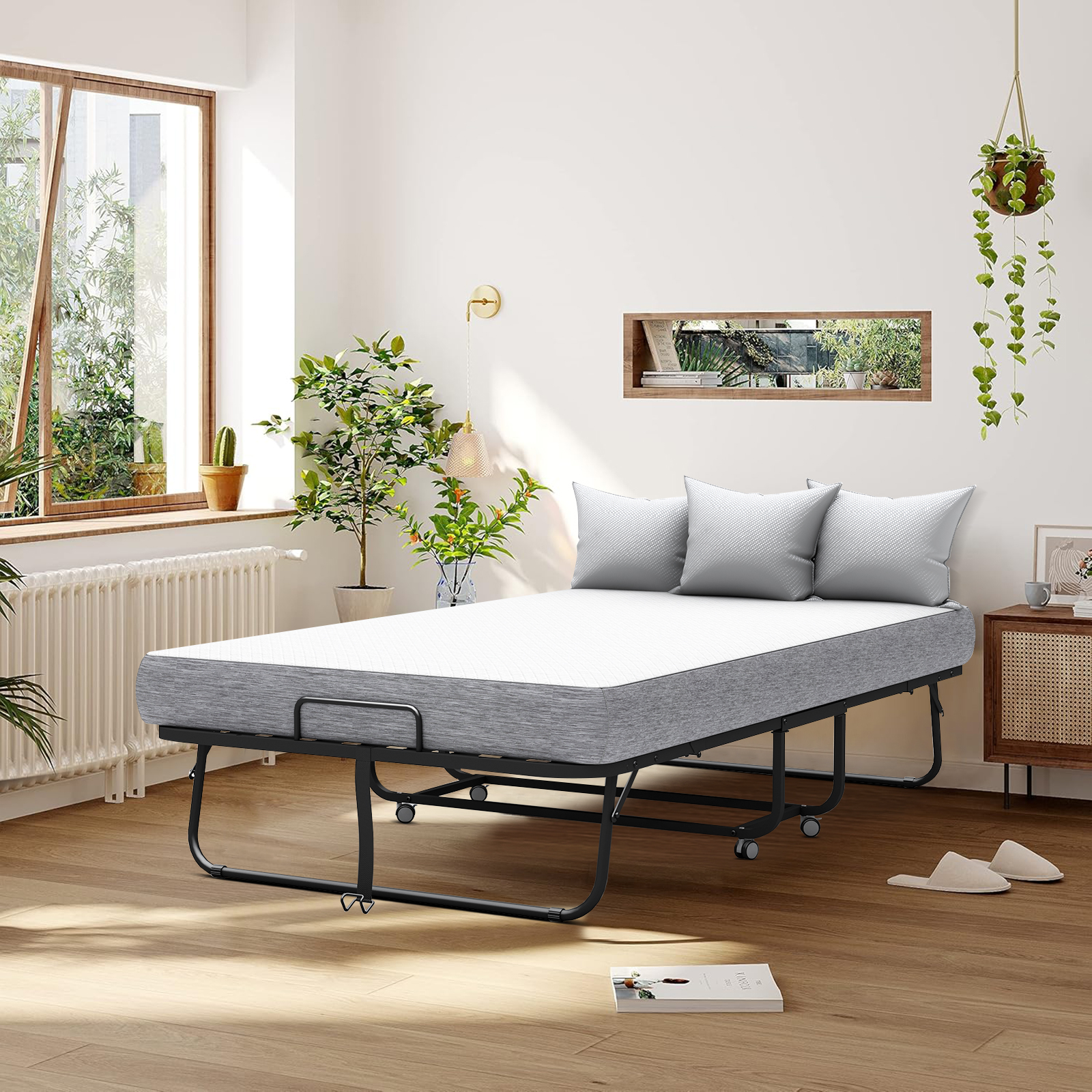 Espsilto Large Folding Bed with Mattress, 75" x 46" Foldable Guest Bed ...