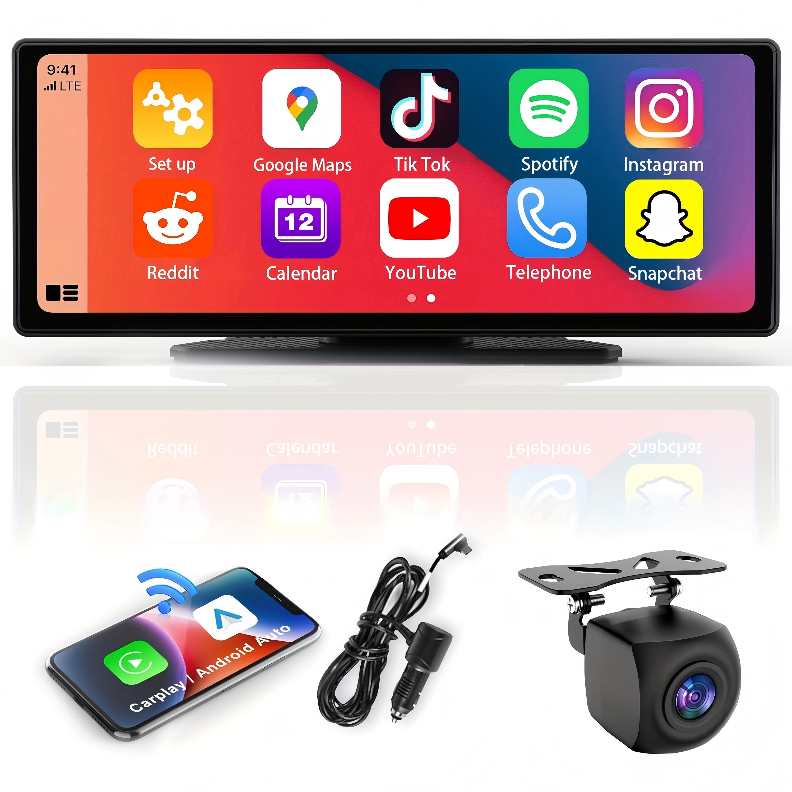 Portable Wireless Apple CarPlay and Android Auto Screen for Car, 10.26 ...