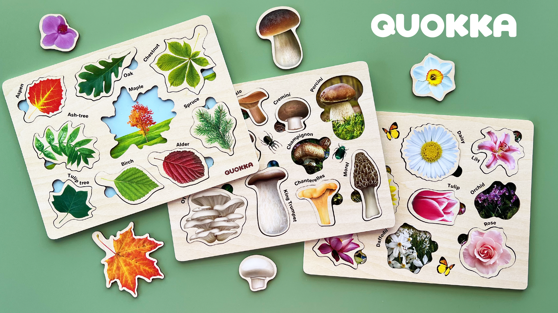 QUOKKA Wooden Puzzles for Kids Ages 2-3, 3X Set Montessori Educational ...