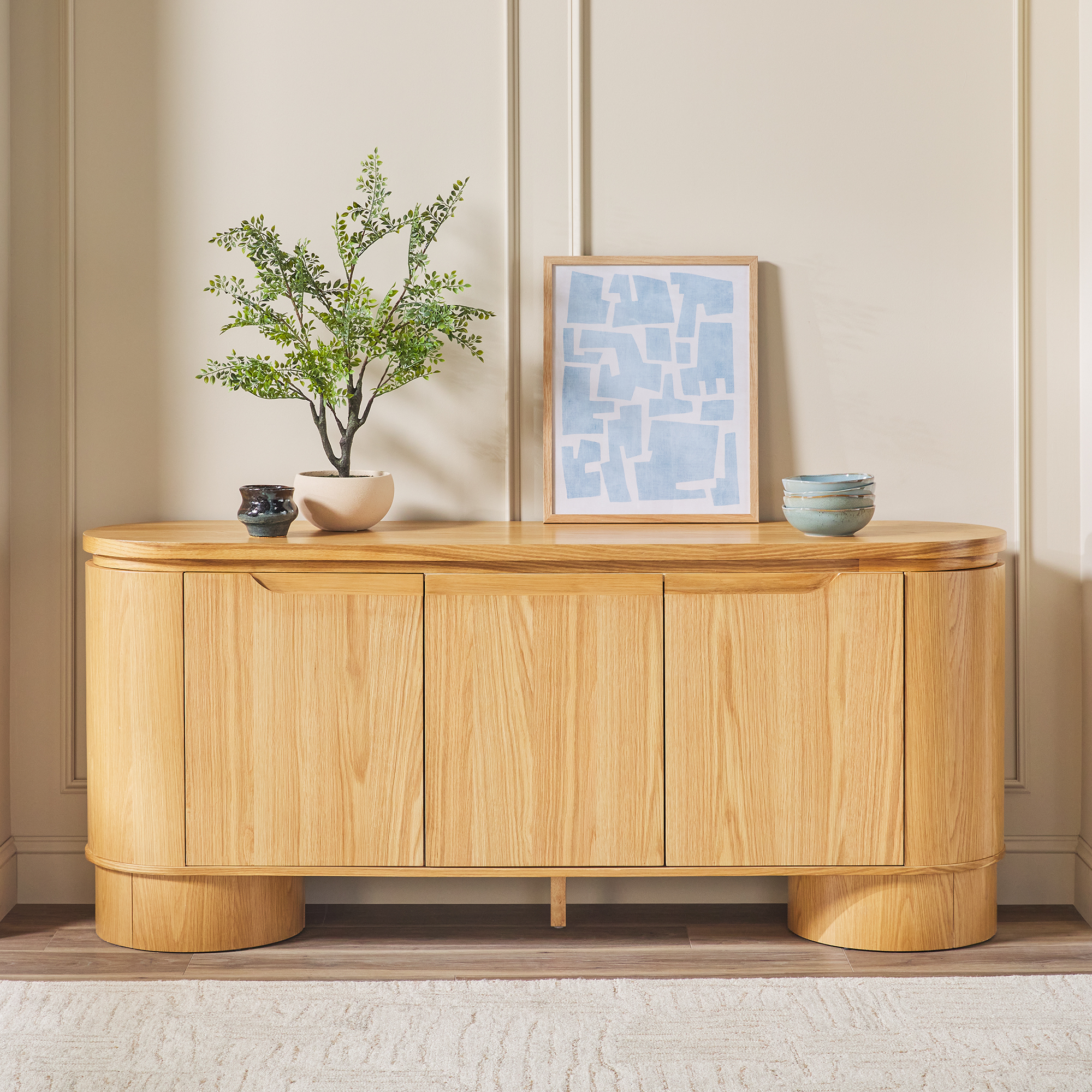 Walker Edison Modern Large Curved Wood Sideboard TV Stand, Medium Brown ...