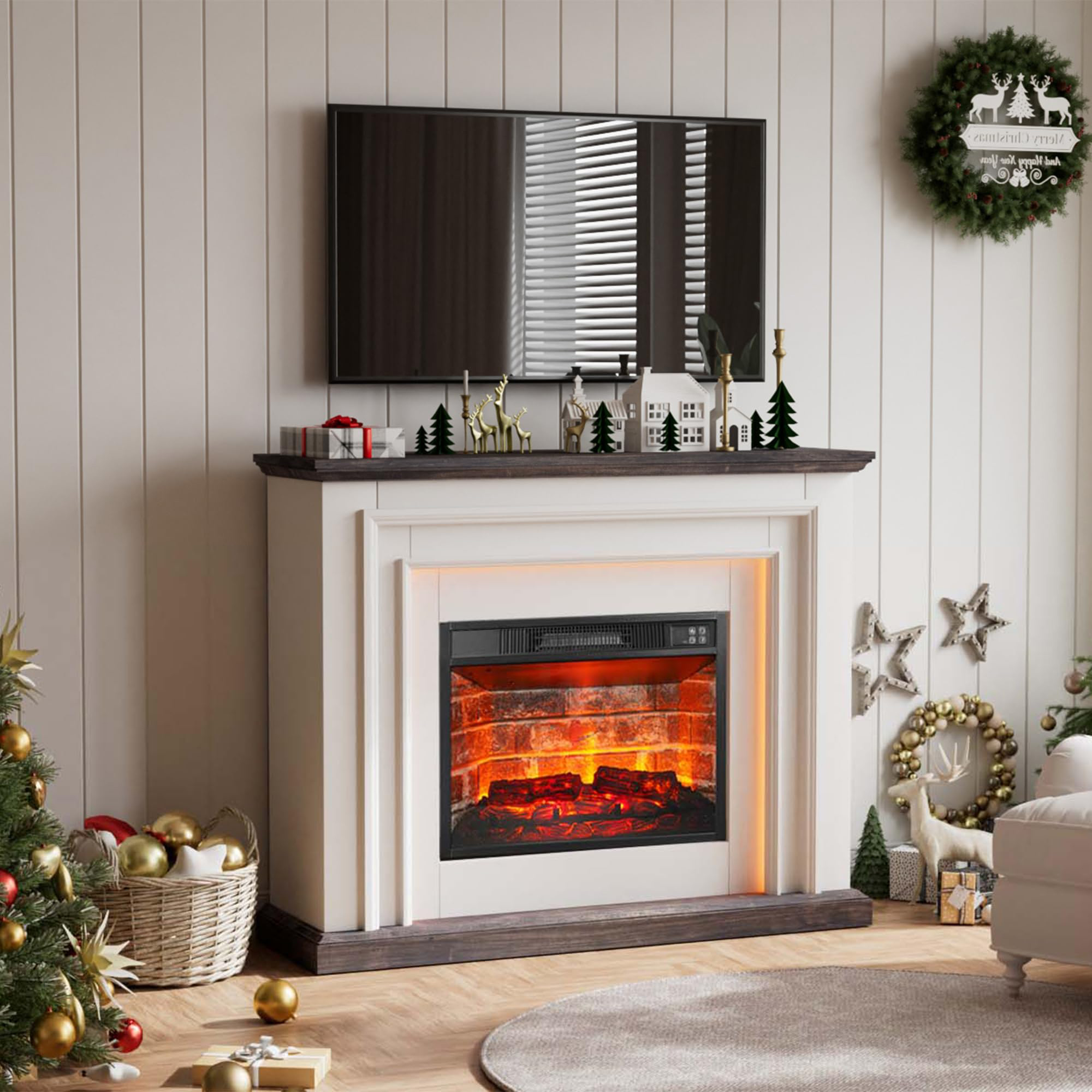 BOSHIRO 44-Inch Freestanding Electric Fireplace Heater with Mantel ...