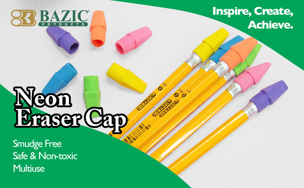 BAZIC Latex-Free Pencil Top Erasers, 20/Pack, 2-Packs, Caps Tip Cover ...
