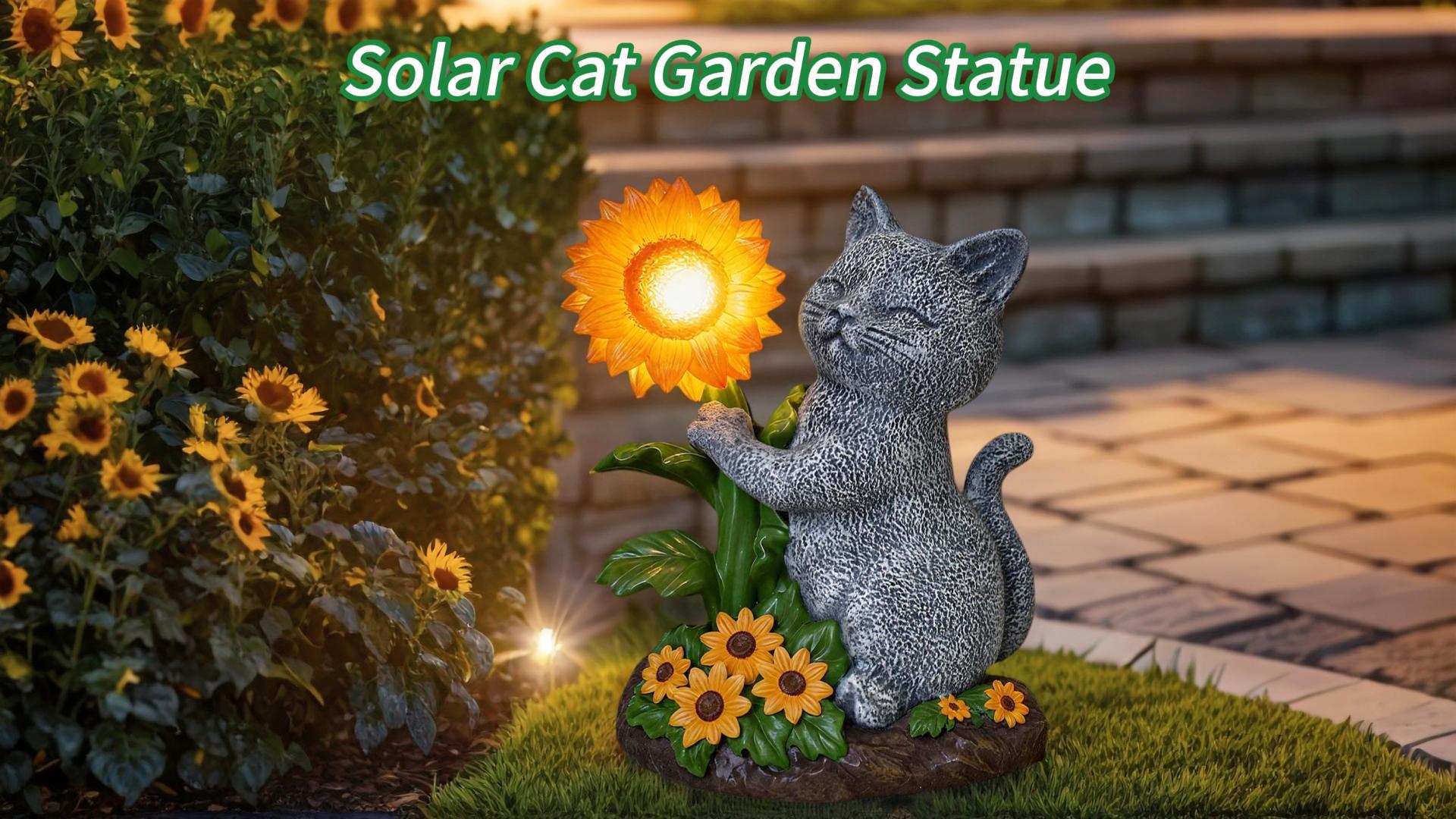 Lnrkai Solar Sunflower Memorial Cat Statue - Outdoor Resin Garden ...