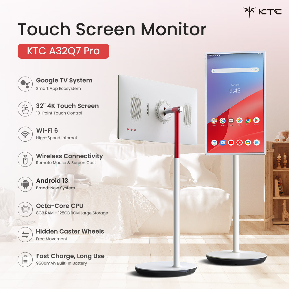 KTC A32Q7 Pro 32" Mobile Monitor, 4K Smart Touch Screen Monitor with ...