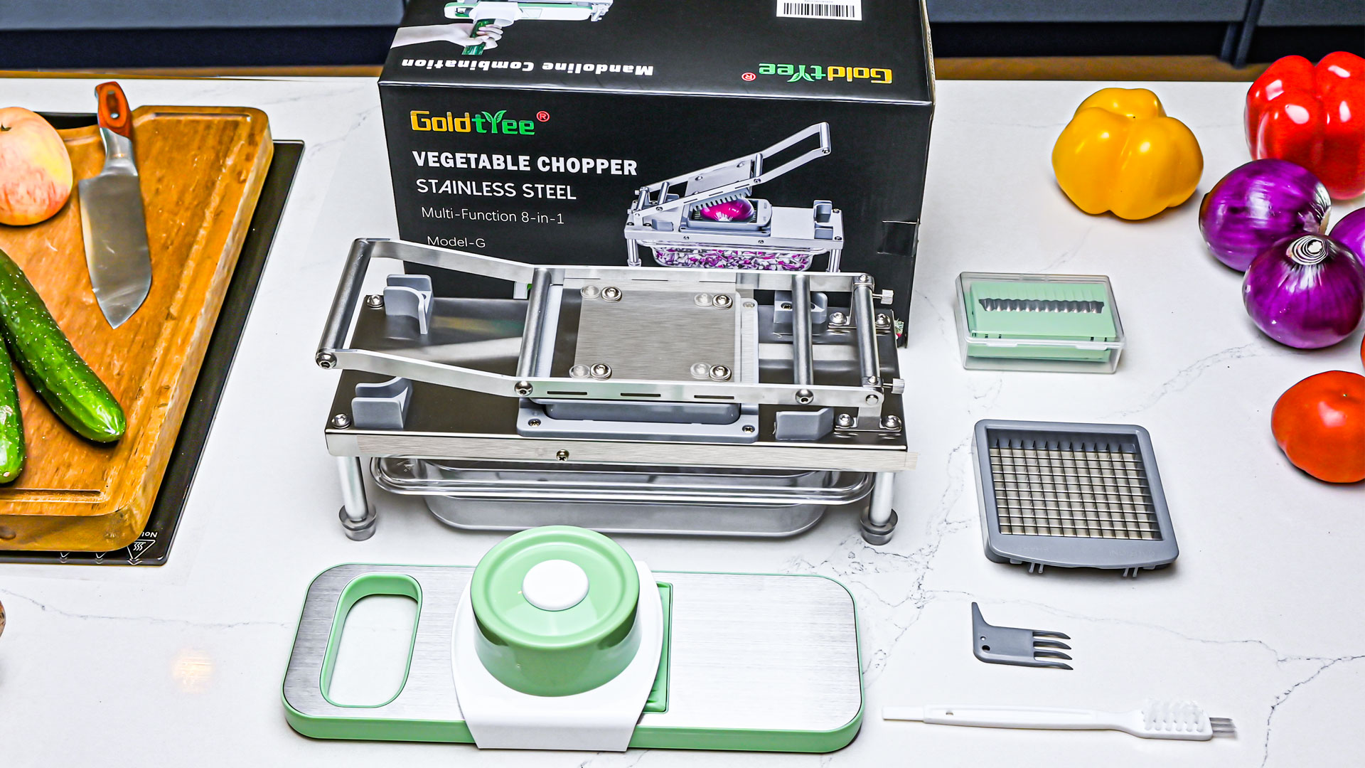 Goldtree Vegetable Chopper, 8 Blades, Stainless Steel Food Cutter ...