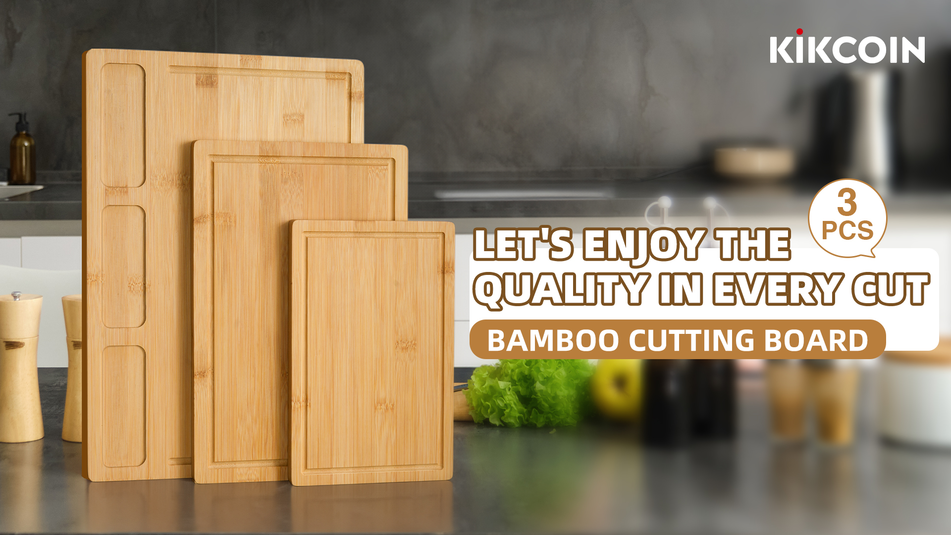 Kikcoin Cutting Board Set of 3, Bamboo Chopping Boards for Kitchen ...