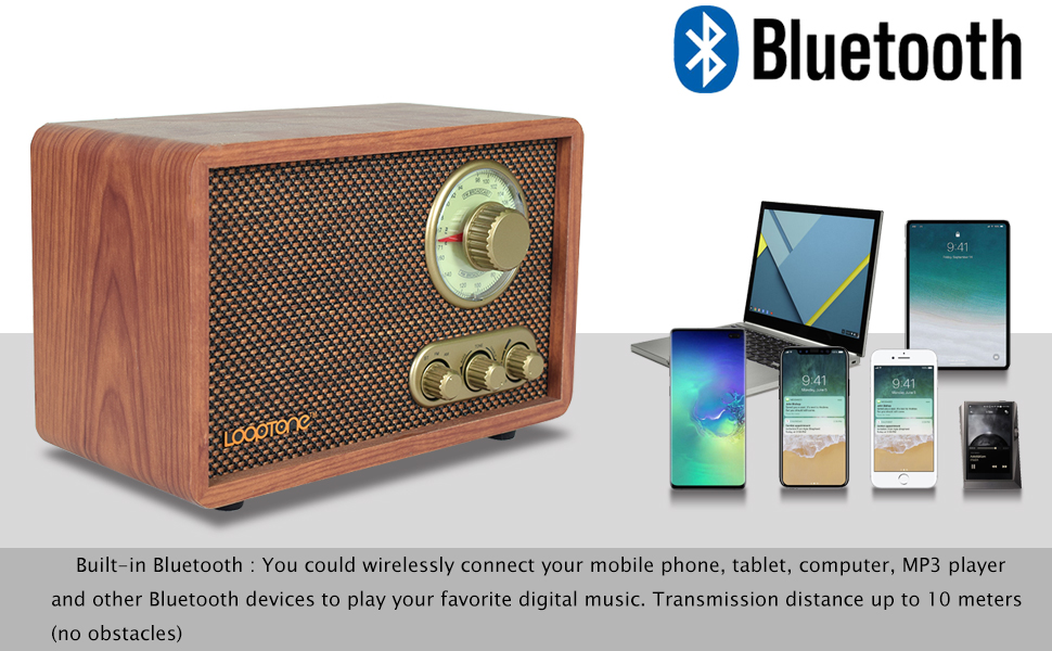 LoopTone AM FM Radio for Home,Classic Retro Radios with Bluetooth Play ...