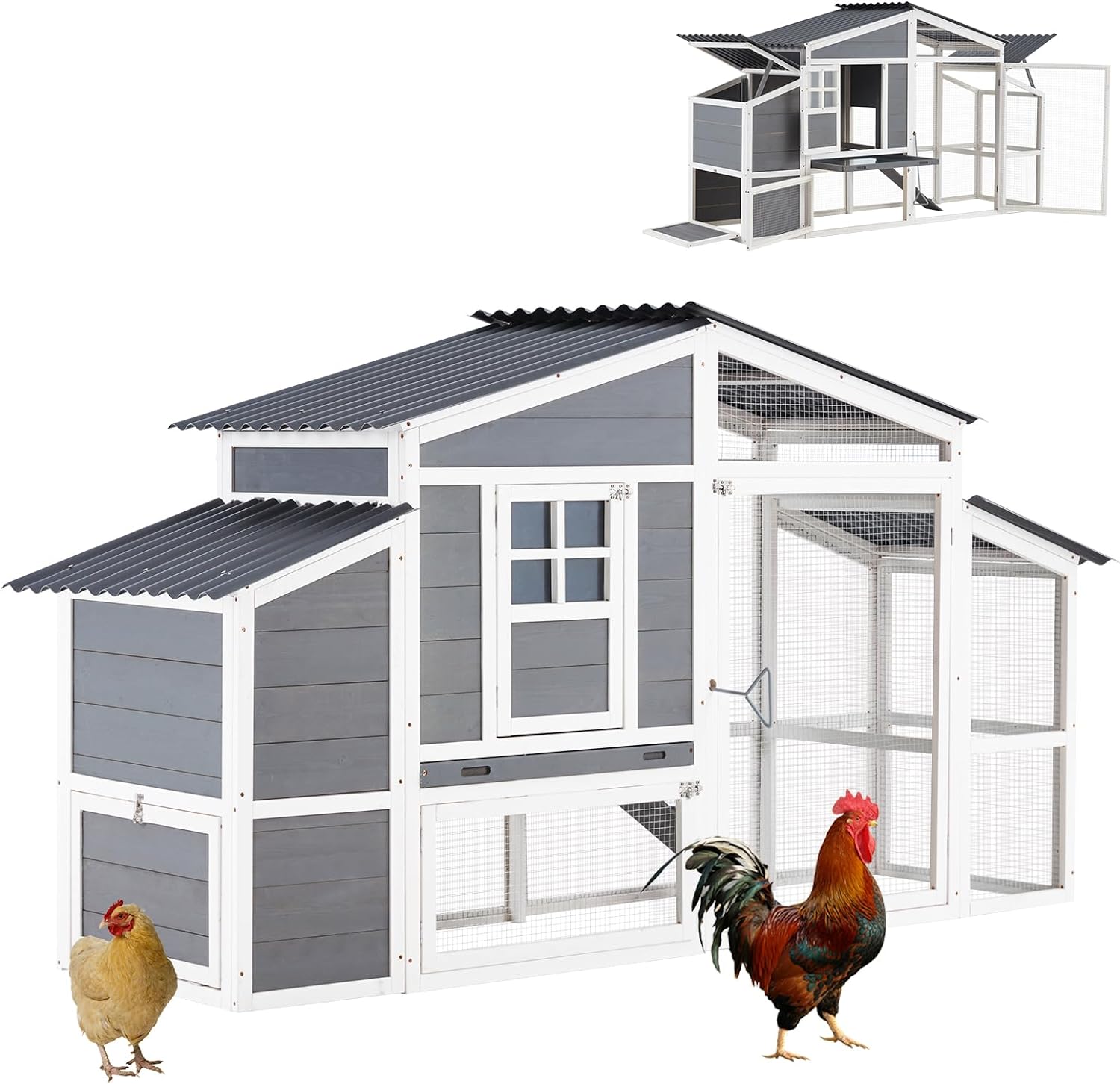 AECOJOY Large Chicken Coop, Wooden 81" Chicken Coop with Run&Waterproof ...