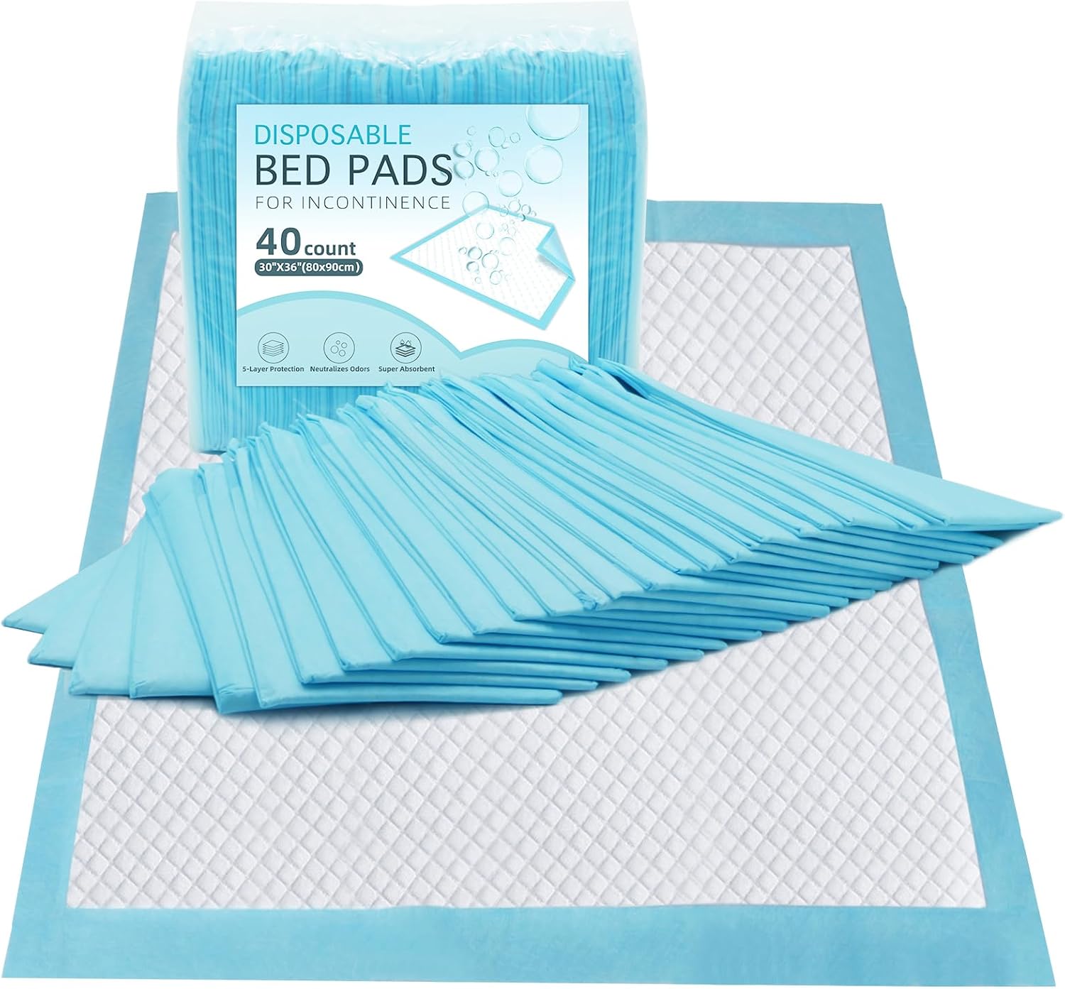 "Super Absorbent 36""x24"" Bed Pads, 50 Count, Disposable Underpad for ...