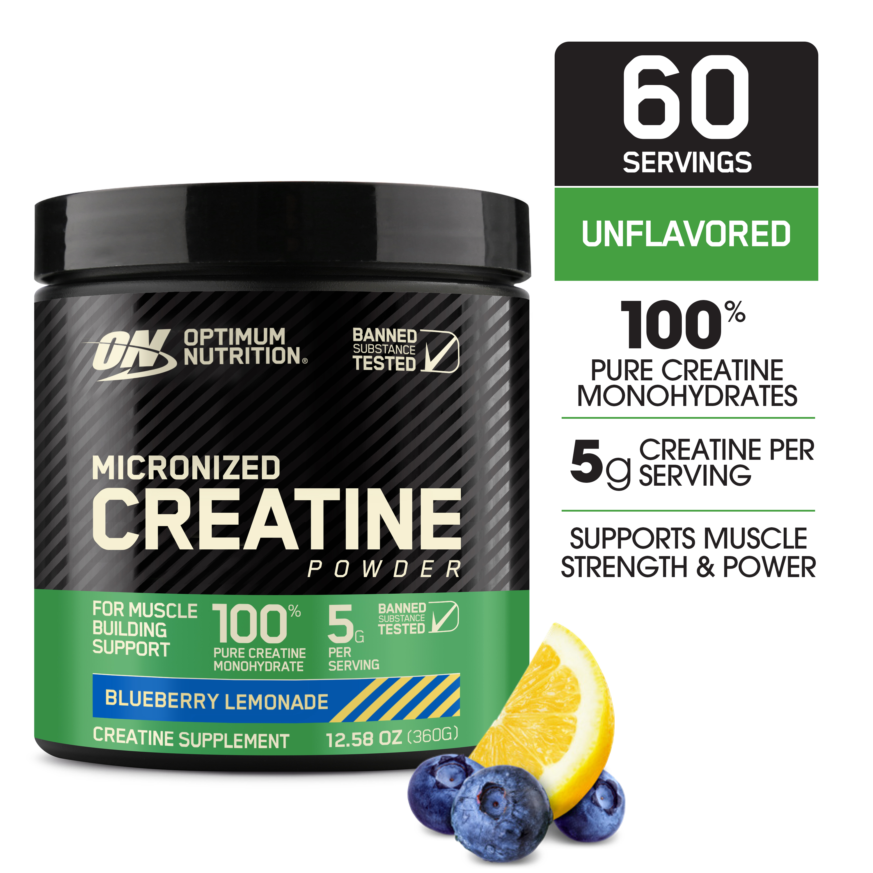 Optimum Nutrition, Micronized Creatine Powder, Blueberry Lemonade 60 ...