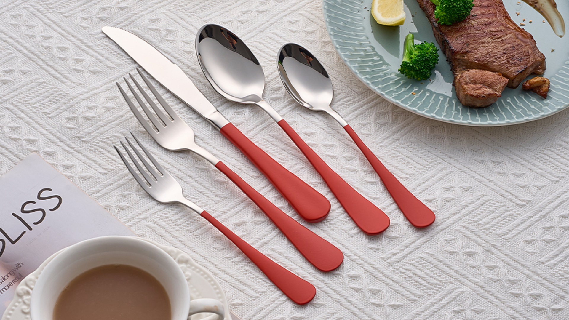 MDEALY 20-Piece Red Silverware Set for 4, 18/0 Stainless Steel Flatware ...