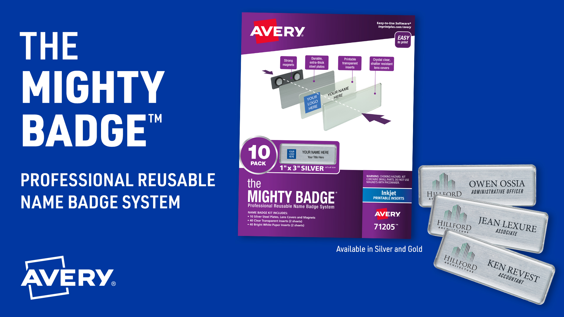 Avery Magnetic Name Badge Kit, 1" x 3", Gold, 10 Badges (71204 ...