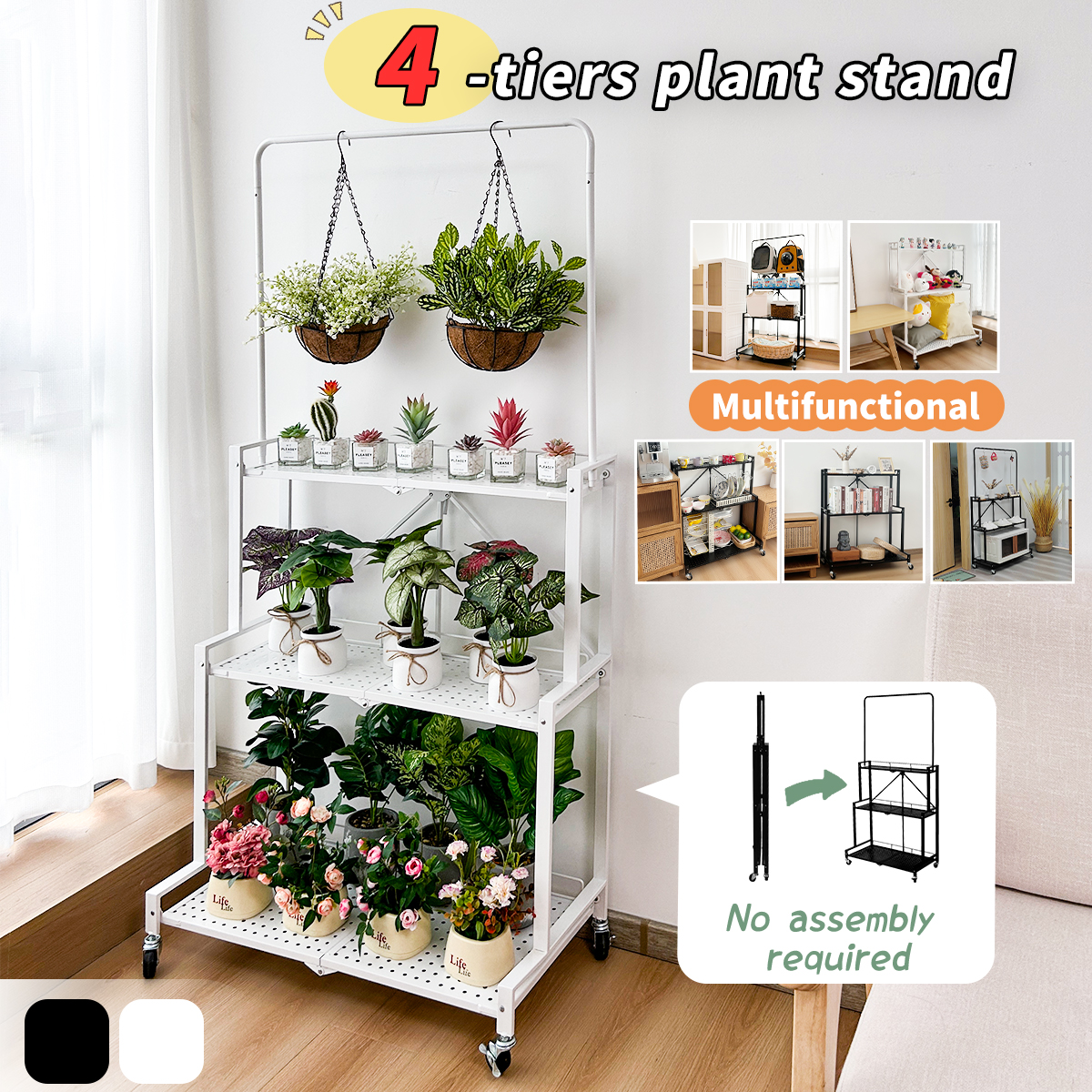 lumizone Foldable 4-Tier Plant Stand Indoor Outdoor Hanging Plant Shelf ...