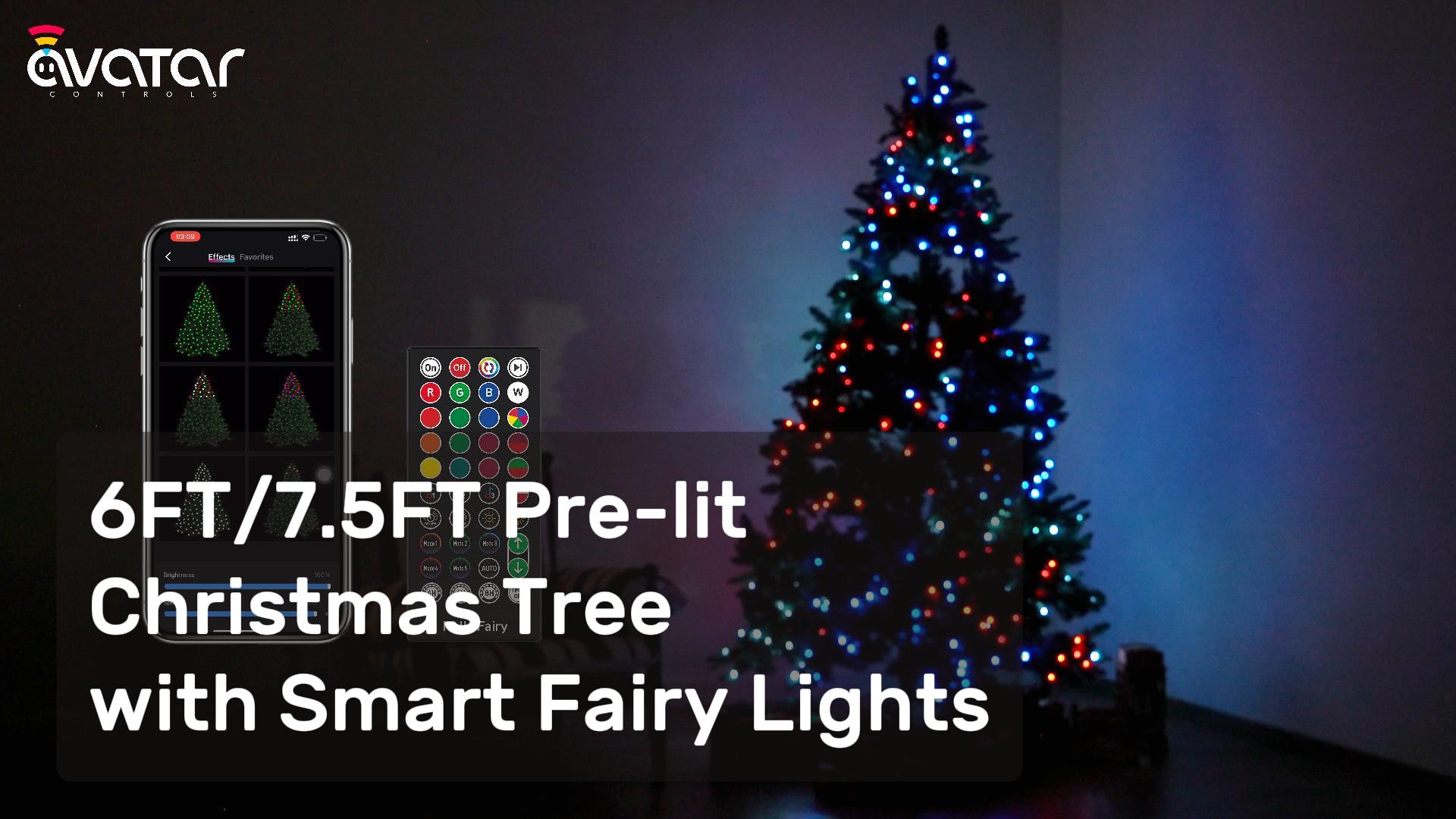 7.5ft Pre-lit Artificial Christmas Tree with Smart Multicolor LED Fairy ...