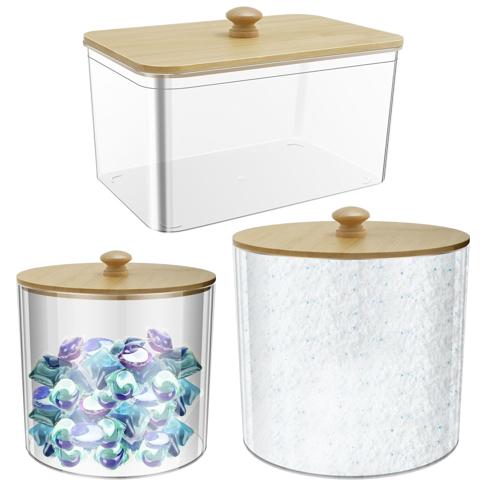 Dznils Laundry Detergent Containers 3-Piece Set with Bamboo Lids for ...