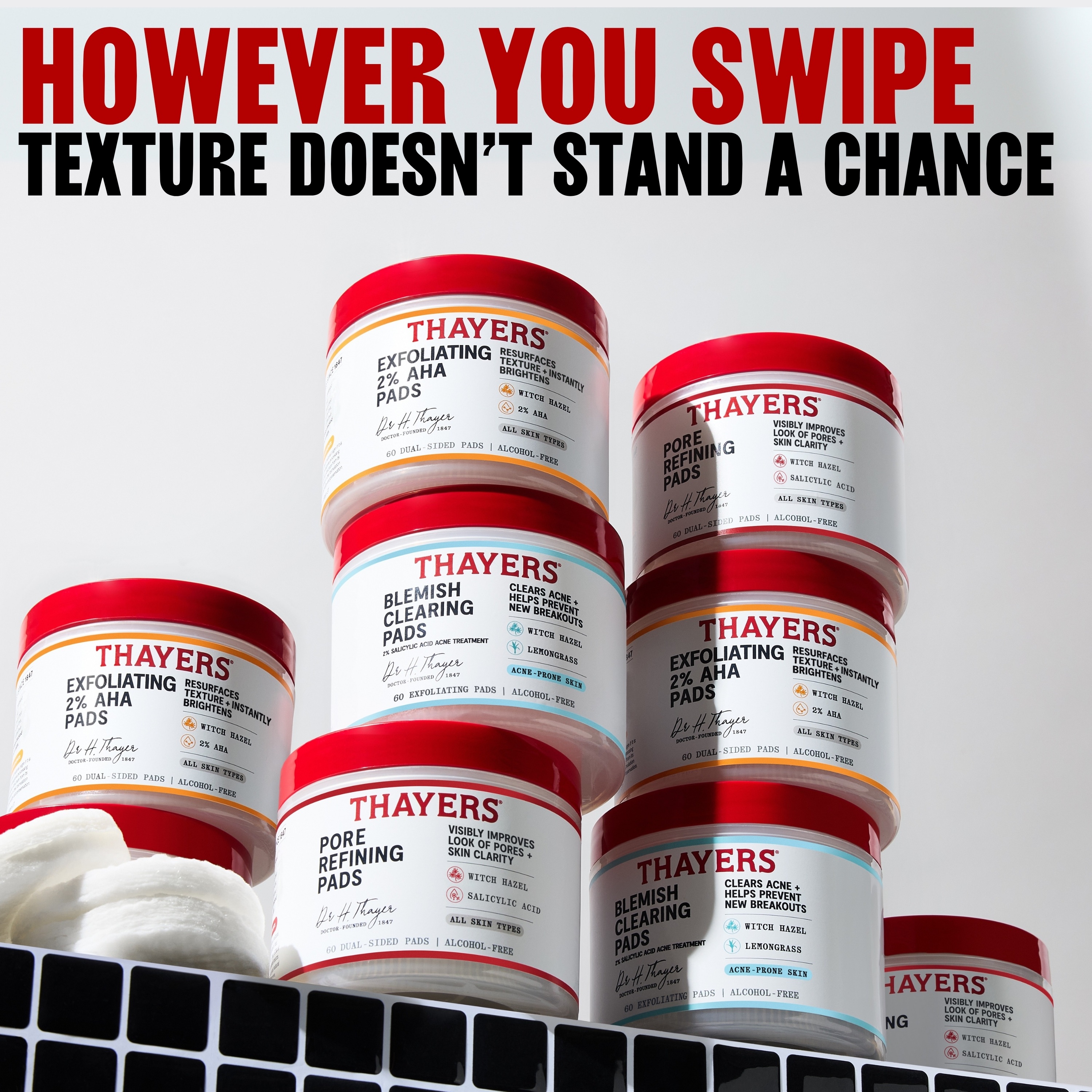 THAYERS Exfoliating 2% AHA Toner Pads, Dual-Sided Exfoliating Pads with ...
