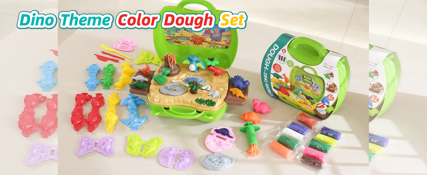 Dinosaur Play Dough Kit, 37-Piece Dino Theme Playdoh Molds and ...
