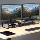 VIVO Black Wood 39" Wide Desktop Stand Ergonomic TV Monitor Riser Desk ...