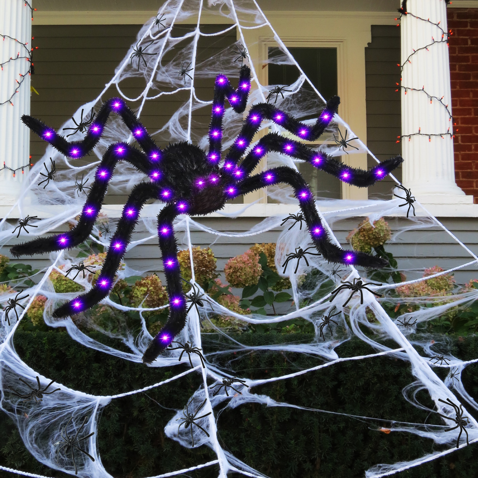 AGCAN Spider Webs Halloween Decorations Outdoor, 50" Light Up Giant ...