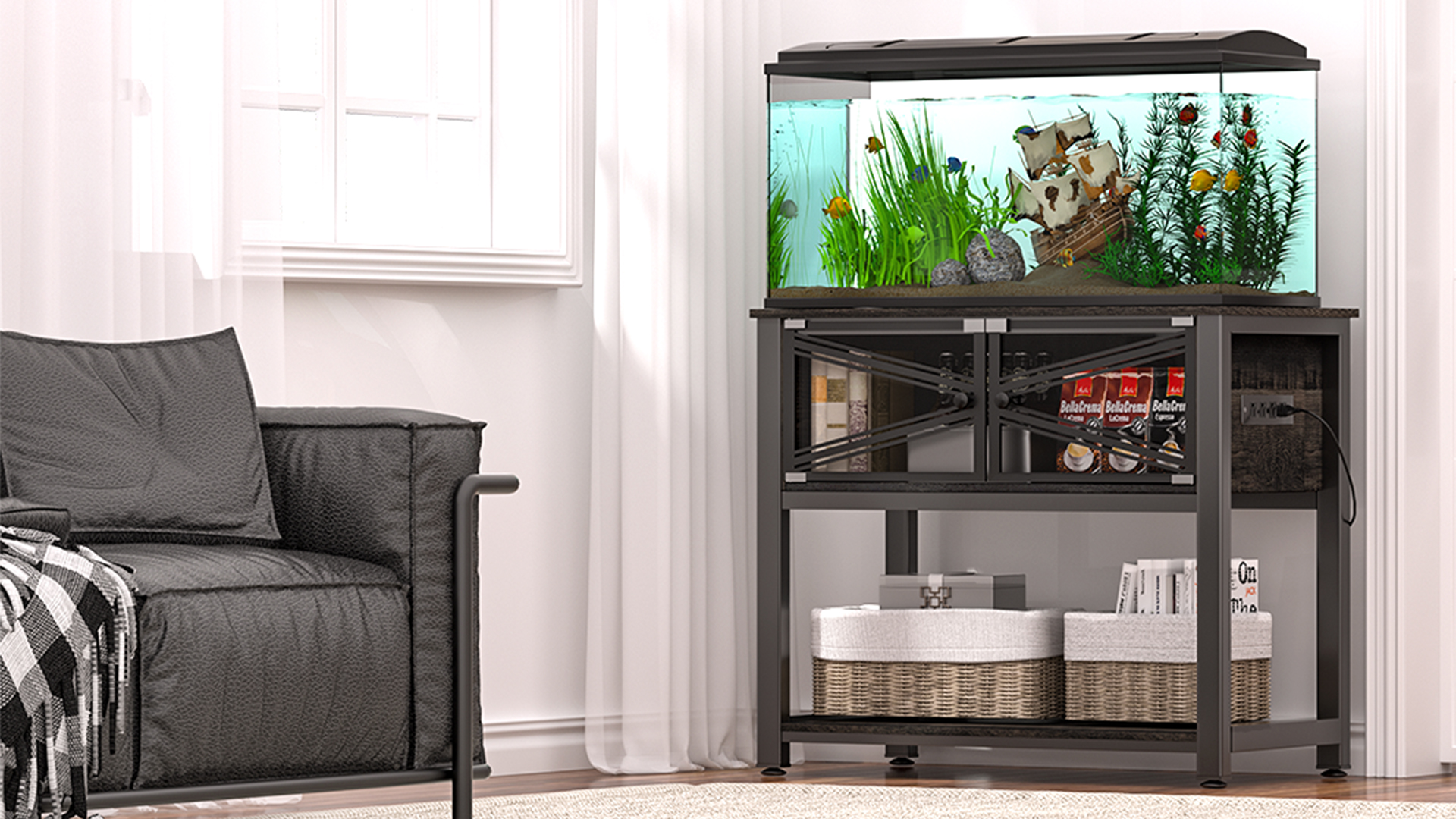 FAGAGA Heavy Duty Metal Aquarium Stand with Power Outlets, 20 Gallon ...