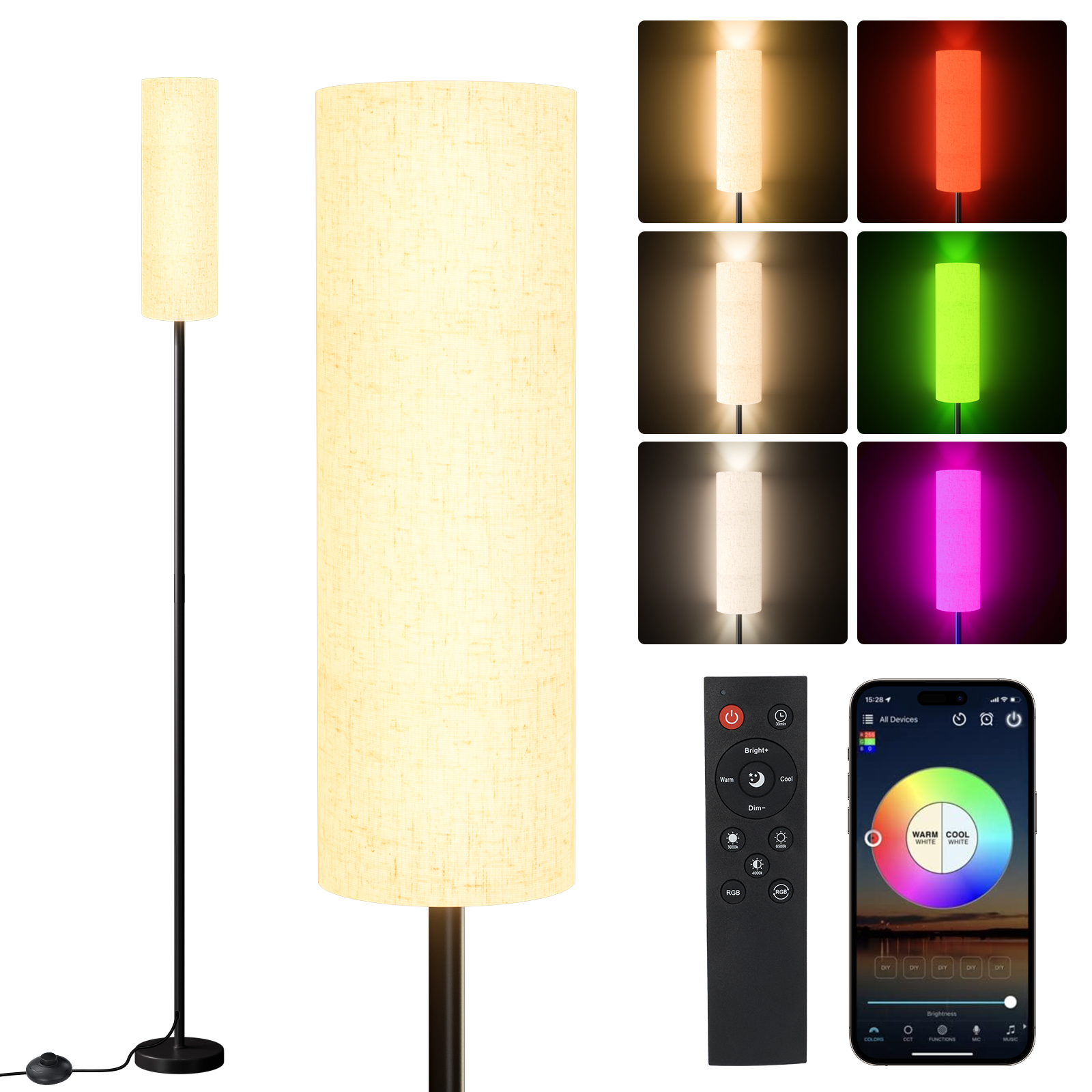 67" Floor Lamp with Smart RGB Bulb, with 16 Million DIY Colors & 20 ...