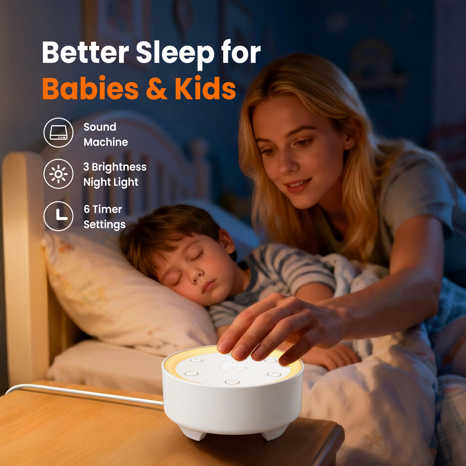 Kipcush Sound Machine with 21 Soothing Sounds, 3-Level Night Light, 8 ...