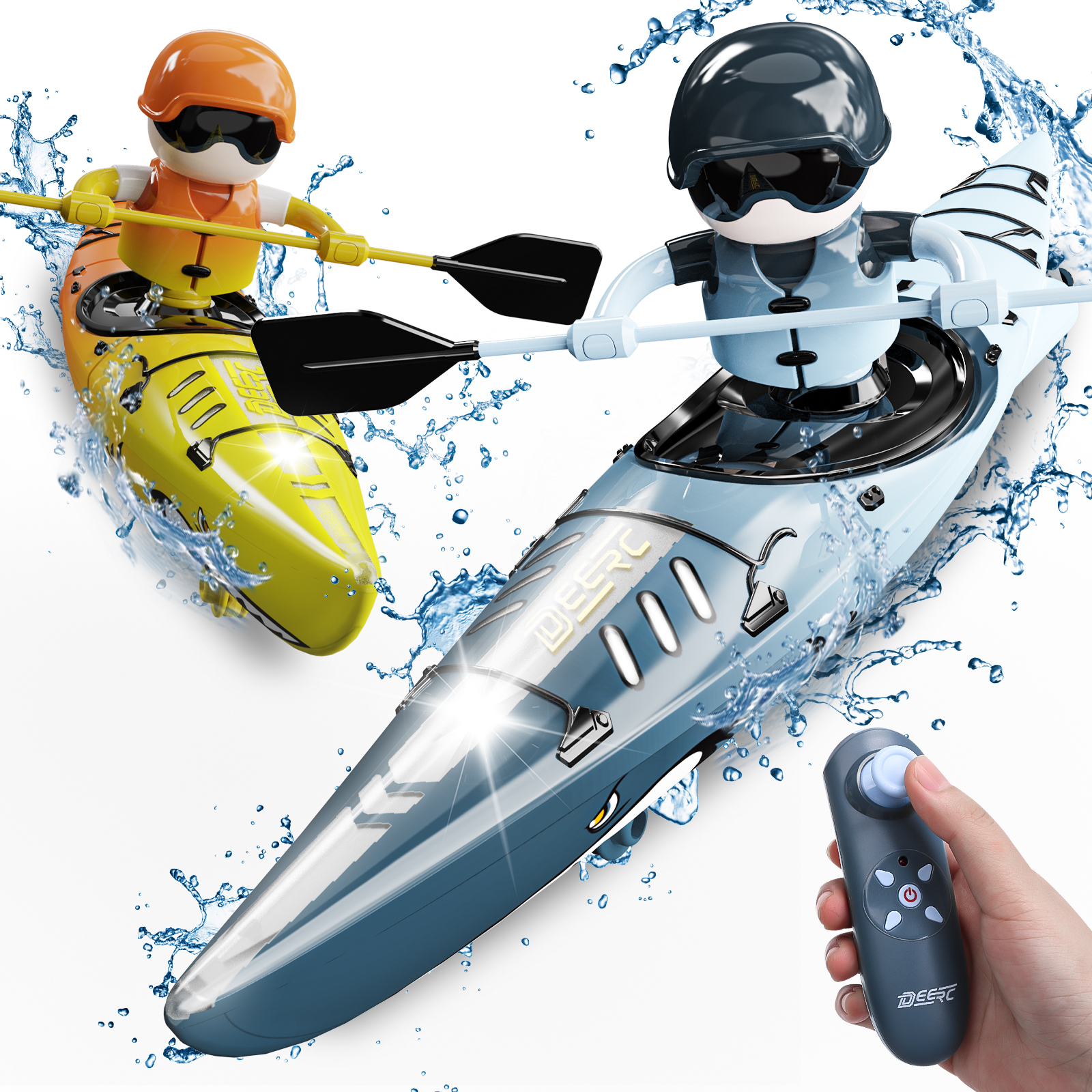 RC Kayak Boat for Kids, Remote Control Shark Pool Toy with LED Lights ...