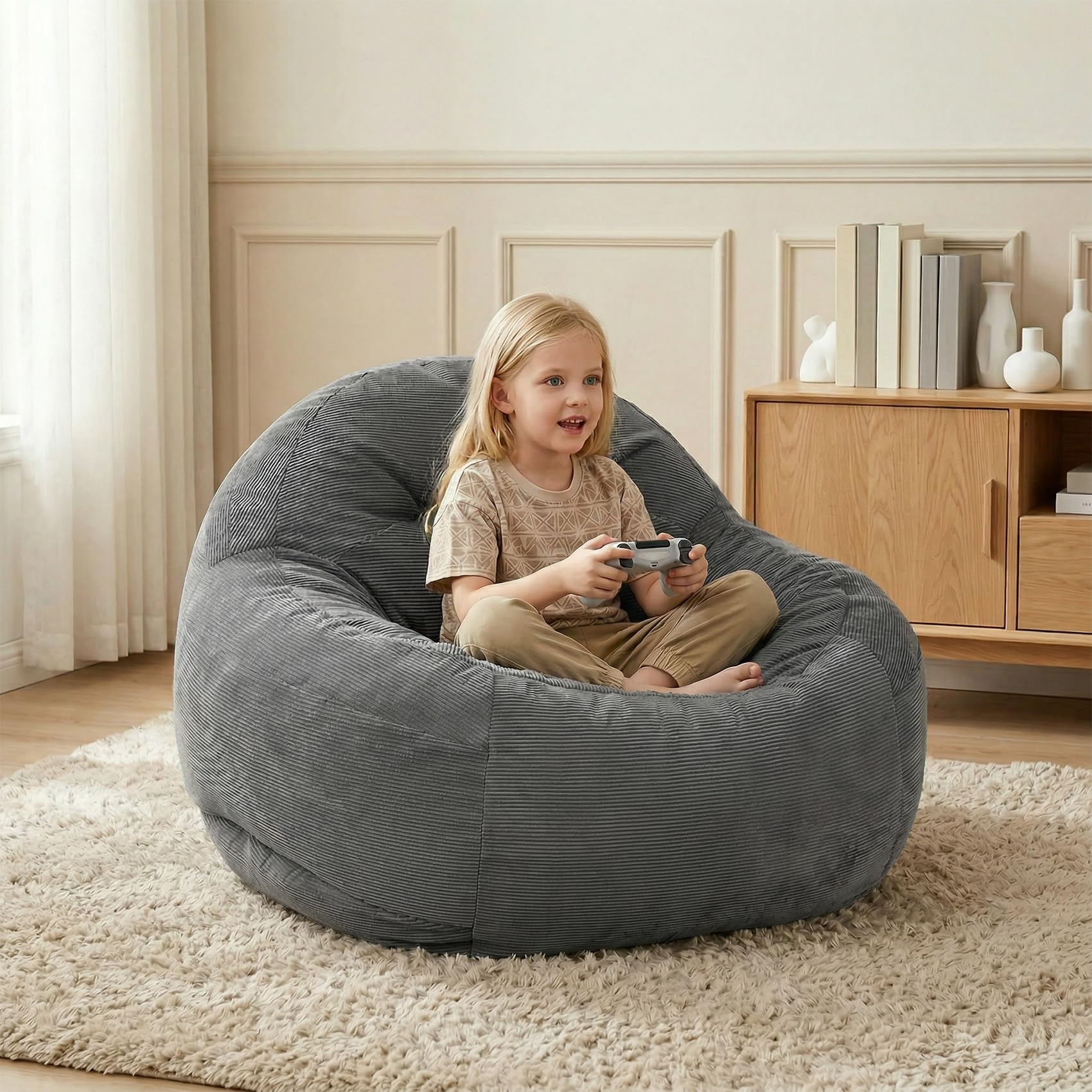 ROFIELTY Bean Bag Chair Soft Alita Fabric With Handle & Removable Cover ...