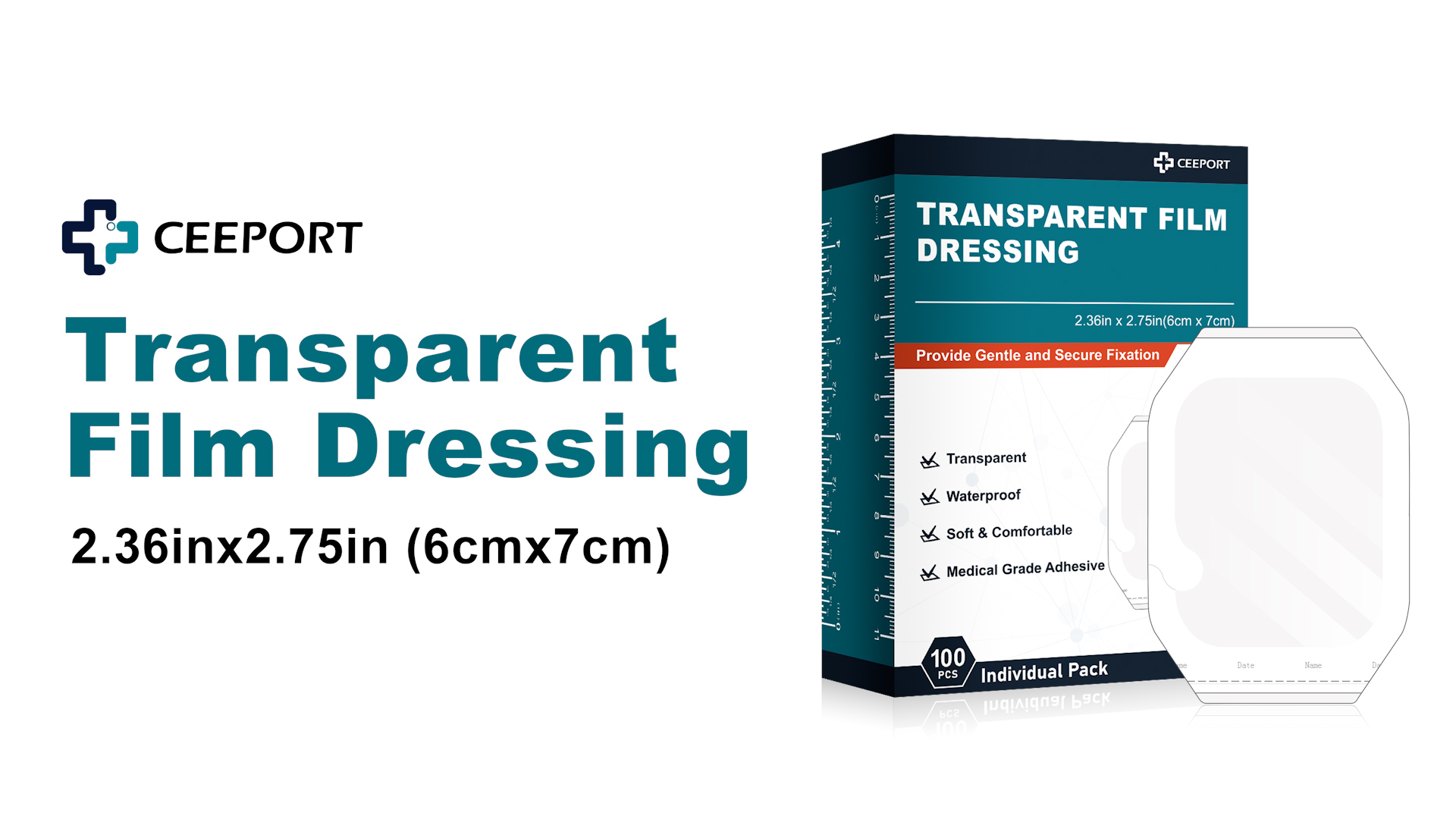 Ceeport Transparent Film Dressing 2.36" x 2.75", 100 Packs Waterproof ...