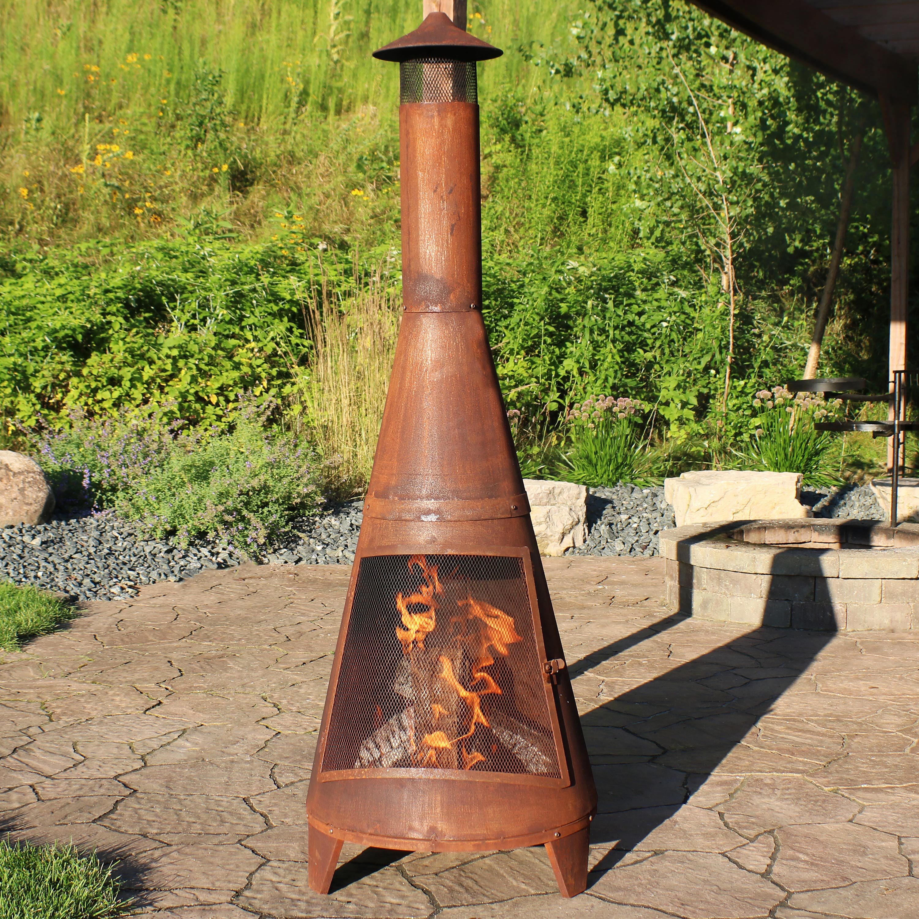 Sunnydaze Rust Patina Steel Wood-Burning Chiminea w/Screen - Walmart ...