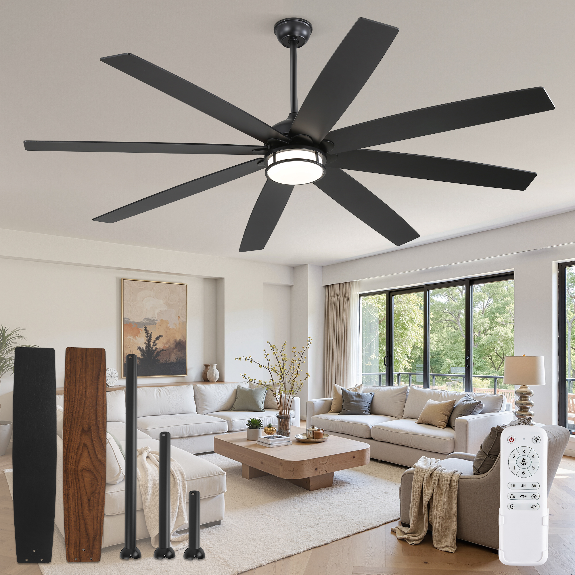 Zardon 72in Ceiling Fans with Light & Remote Control, Large Farmhouse ...