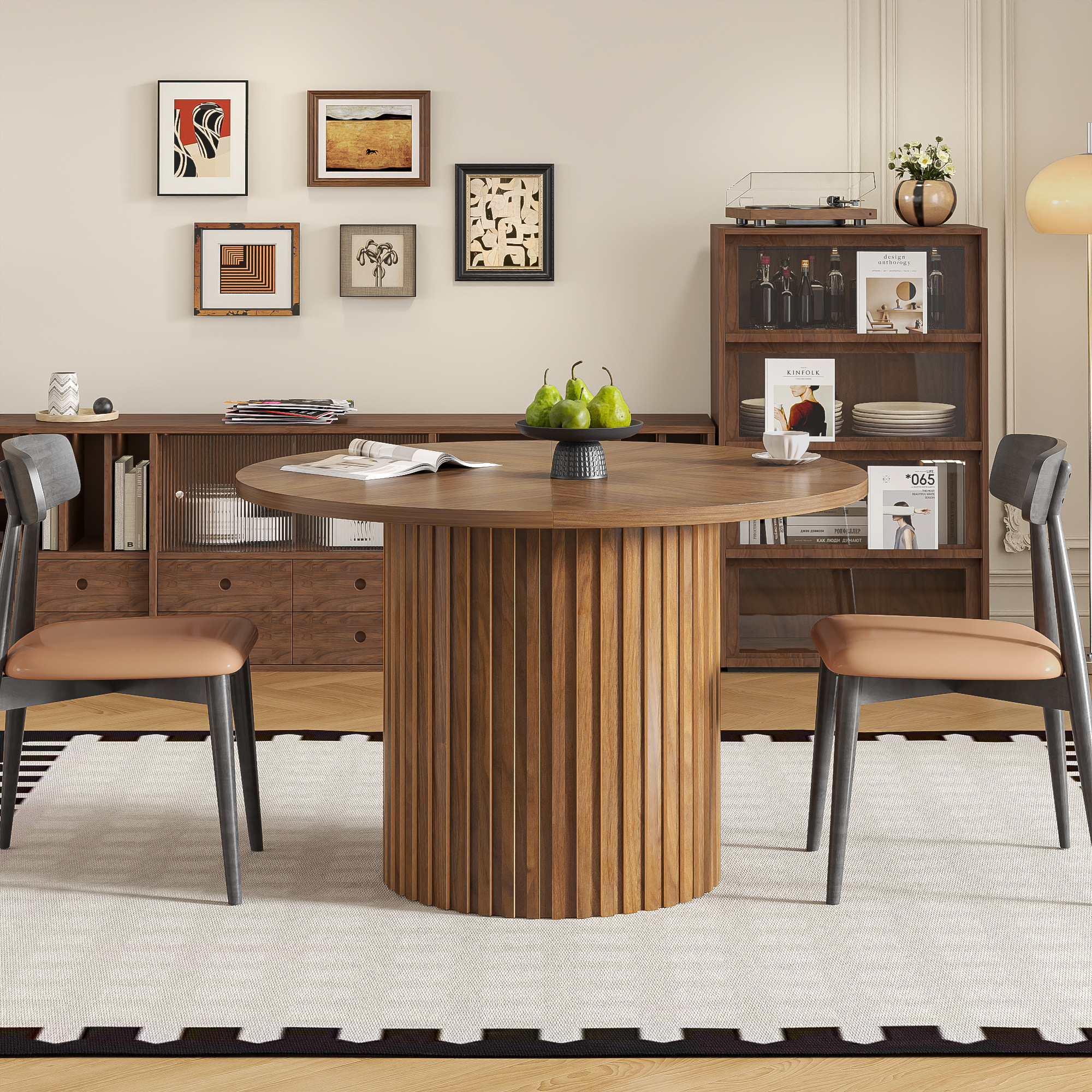 Oubayajia Modern Round Dining Table 47 Inch Wood Veneer Top for 4-6 ...
