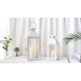 Set of 2 Cream Decorative Lanterns Metal Candle Lanterns for Indoor ...