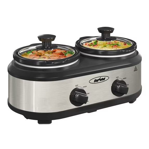 Sunvivi Small Double Slow Cooker, 2 Pot 1.25 Quart Oval Crock Food ...