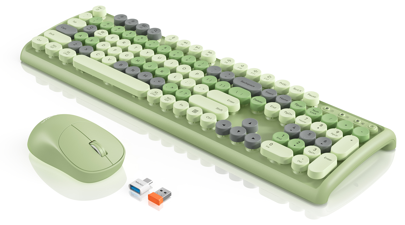 MEETION Creamy Wireless Keyboard and Mouse Combo, Cute Round Keycaps, 2 ...