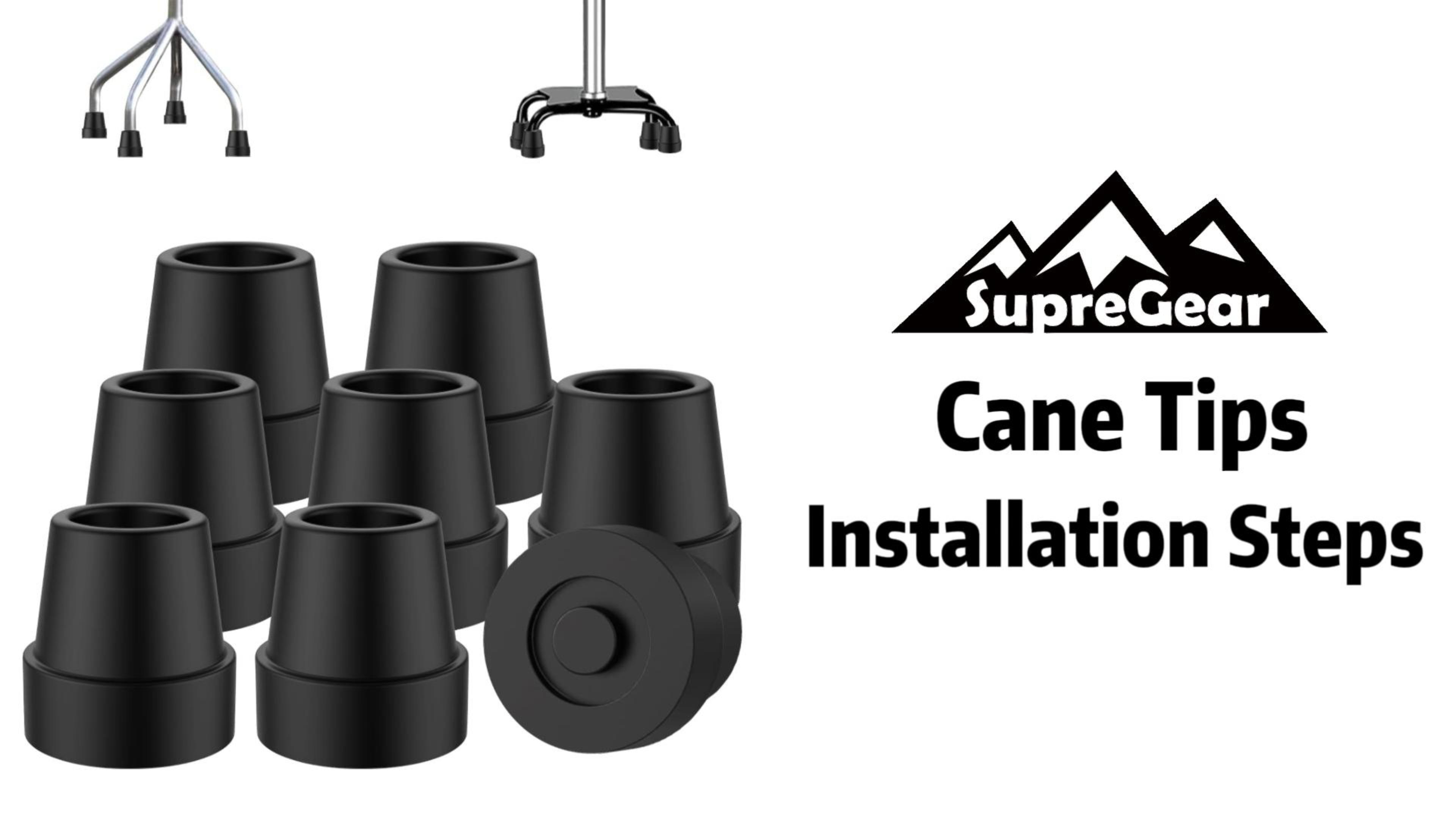 SupreGear Rubber Cane Tips 1/2 Inch for Walking and Standing Canes, 8 ...