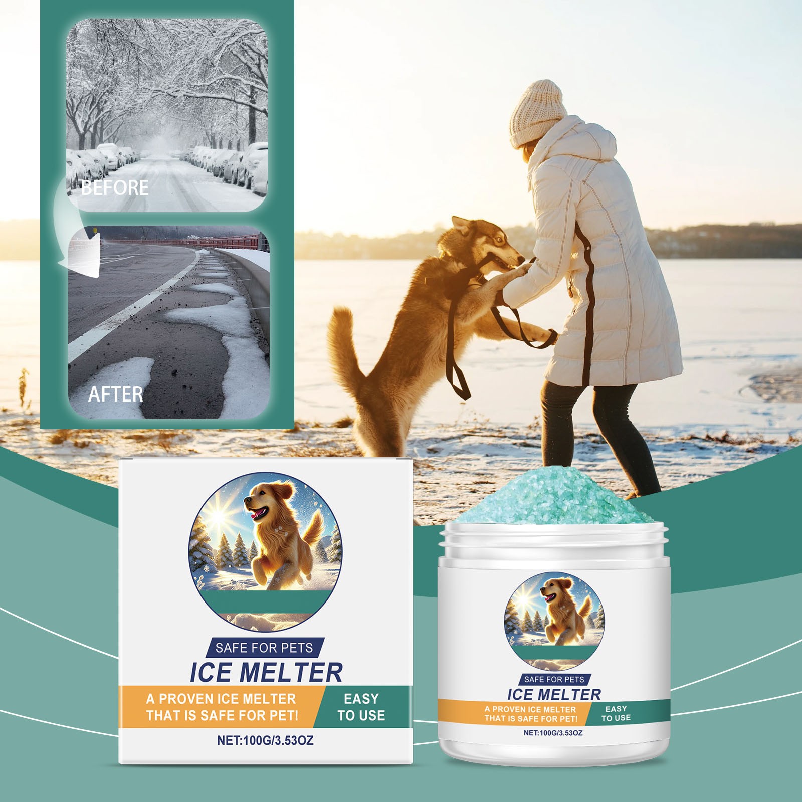 Pet Safe Ice Melt 100g Powder Ice Melt safe for Concrete Winter Fast ...