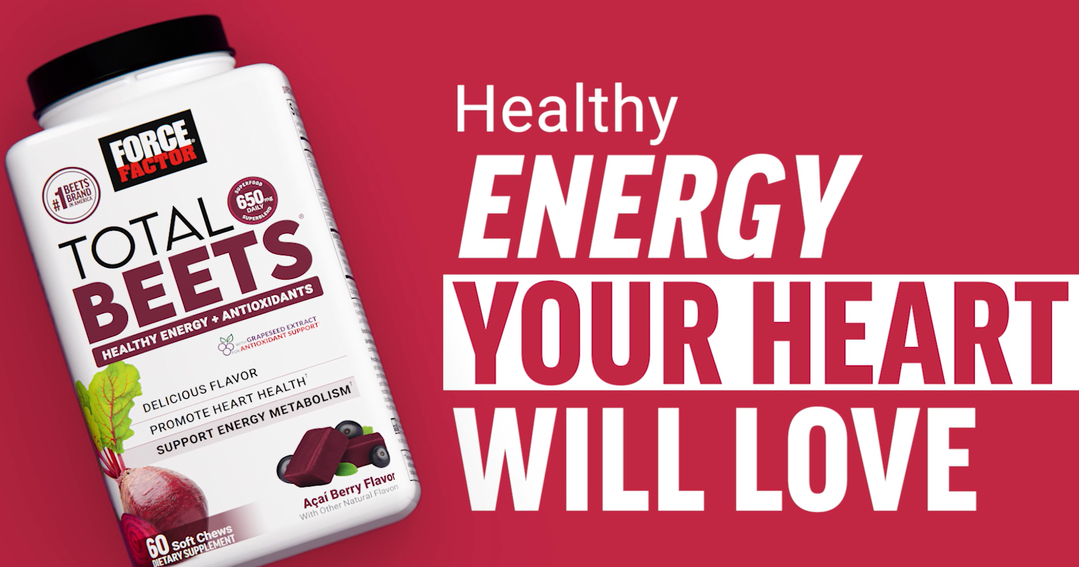 Force Factor Total Beets Beet Root Soft Chews Heart-Healthy Energy ...