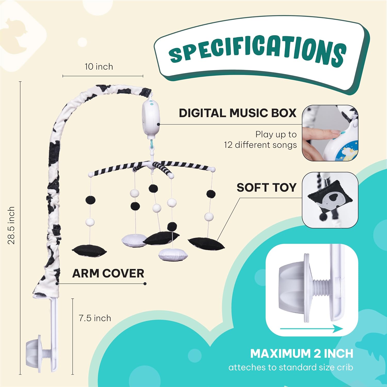 TINITIGIES Montessori Crib Mobile for Newborn – Black and White Animal ...