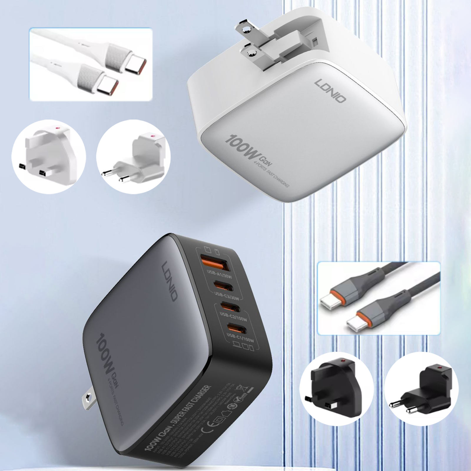100W GaN USB-C Charger, 3-Port Fast Charging Station for iPhone, iPad ...