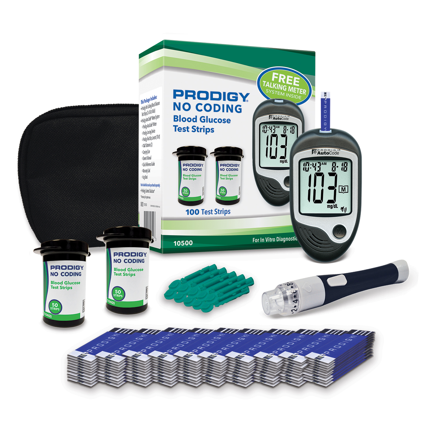 PRODIGY 10500 AutoCode Talking Meter Starter Kit, Test Strips, 100 ...