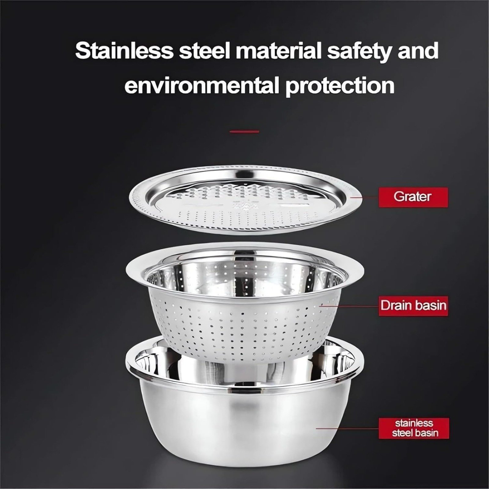 3 in 1 Stainless Steel Grater Shredder Slicer with Colander & Drain ...