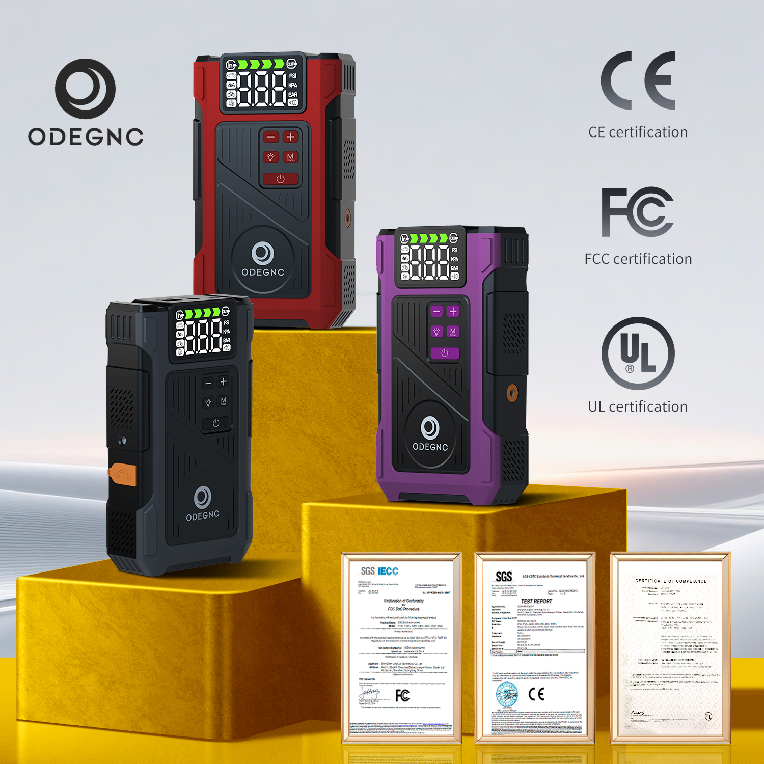 ODEGNC 6000A Jump Starter Air Compressor 25000mAh 150PSI Cordless Tire ...