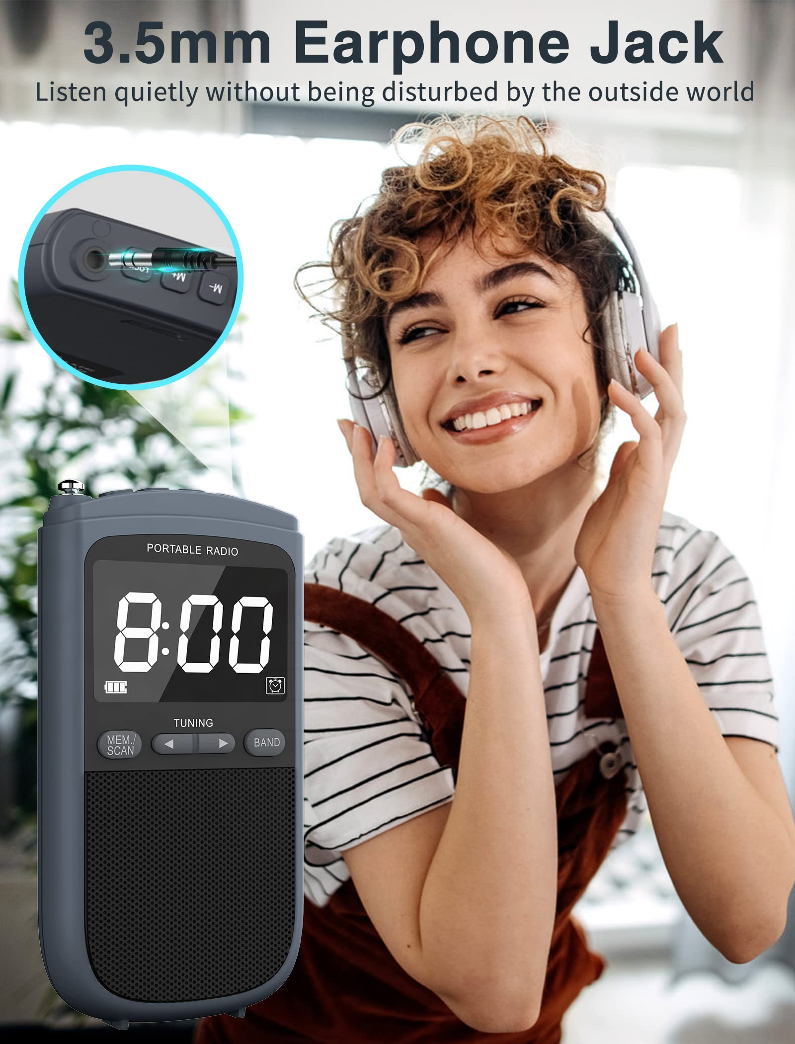 Jazmm Rechargeable AM FM Walkman Radio with Digital Tuning LCD Display ...