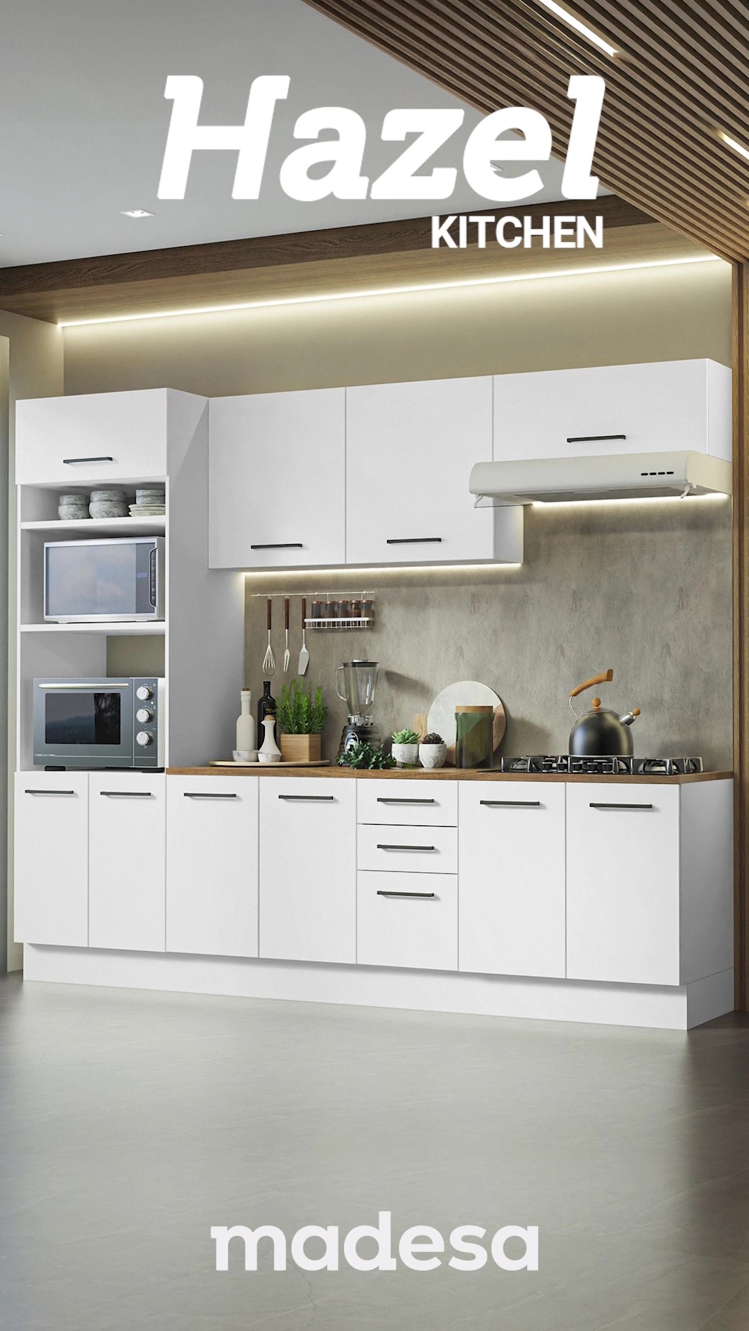 Madesa Full Set Hazel Kitchen Storage Cabinet 107 Inch Wooden ...